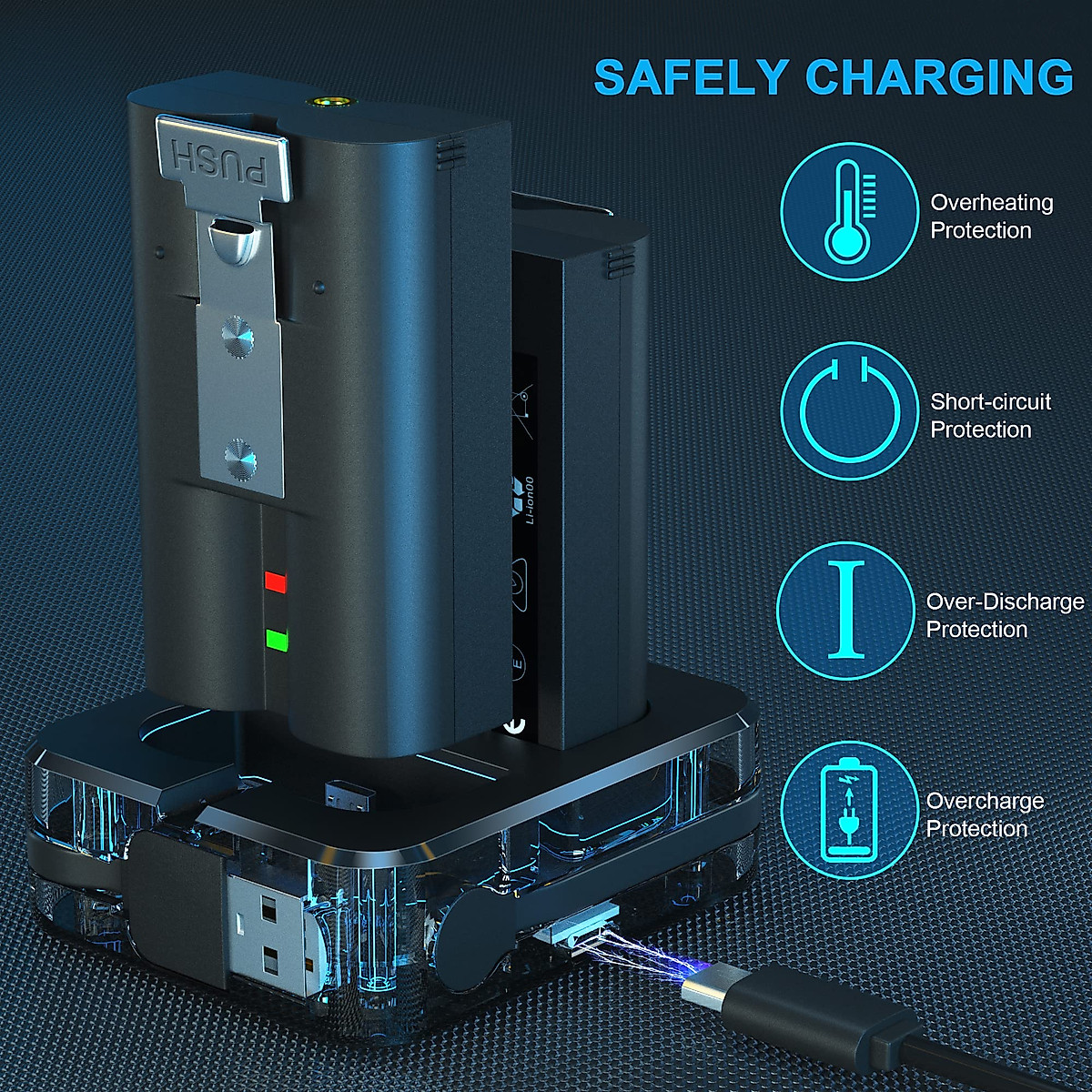 3 Packs 6040mAh Replacement Battery and Dual USB Charging Station Compatible with Ring, for Video Doorbell 2/3/4 and Spotlight Cam Battery 3.65V Lithium-Ion Batteries (Not for Stick Up Cam)
