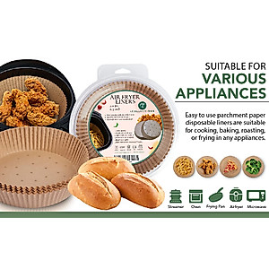 ICOLLECTIONS 100 Pcs Perforated Air Fryer Paper Liners for Crispy Food - Oil and Water Proof Non-Stick Air Fryer Disposable Paper Liners for Baking and Roasting - 6.3 Inch Round Air Fryer Liners