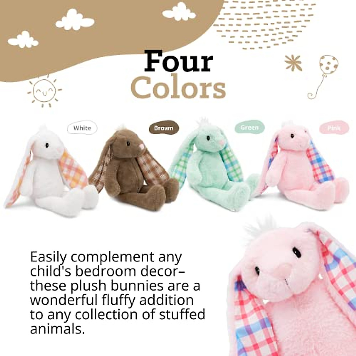 Plushible Easter Bunny Plush, Cuddly, Soft, Embroidered Stuffed Animal Toy for Newborns, Kids, Boys, & Girls, 14 Inch