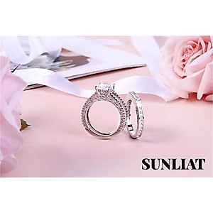 SUNLIAT Engagement Rings for Women Bridal Set,925 Sterling Silver Princess Cut Cubic Zirconia Wedding Band Ring Sets, Promise Rings for Her Simulated Diamond Anniversary Rings