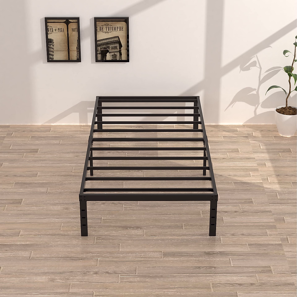 Upcanso Twin Bed Frame No Box Spring Needed, 14 Inch Heavy Duty Metal Platform Bed Frame Twin Size with Storage, 2500lbs Steel Slats Support, Easy Assembly, Black