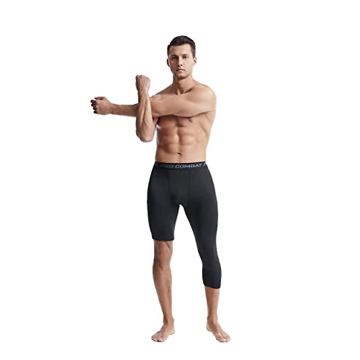The New Men's Basketball Single Leg Tight Sports Pants 3/4 One Leg Compression Pants Athletic Base Layer Underwear (Large, Black-2)