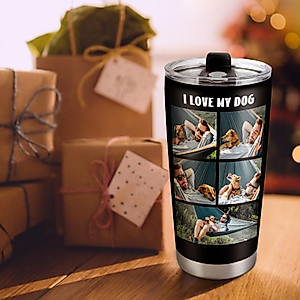 Personalized Dog Tumbler With Pictures, Custom 20oz Insulated Stainless Steel Travel Tumbler with Lids, Coffee Mug Cups for Dog Lovers, Customized Gift for Men, Women, Friends