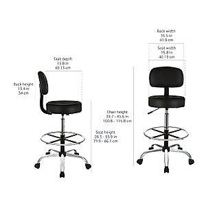 Amazon Basics Multi-Purpose Adjustable Drafting Spa Bar Stool with Foot Rest and Wheels - Black