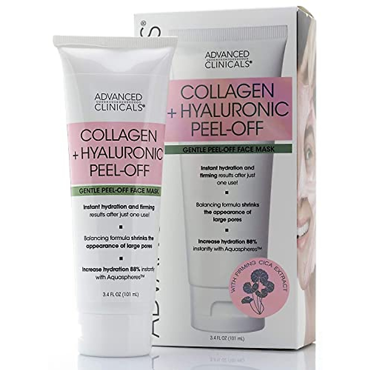 Advanced Clinicals Collagen + Hyaluronic Acid Anti-Aging Peel-Off Face Mask Hydrating, Tightening, & Firming Vegan Peel Off Face Masks Smooth Wrinkles & Pores, & Even Skin Tone (3.4 Fl Oz)