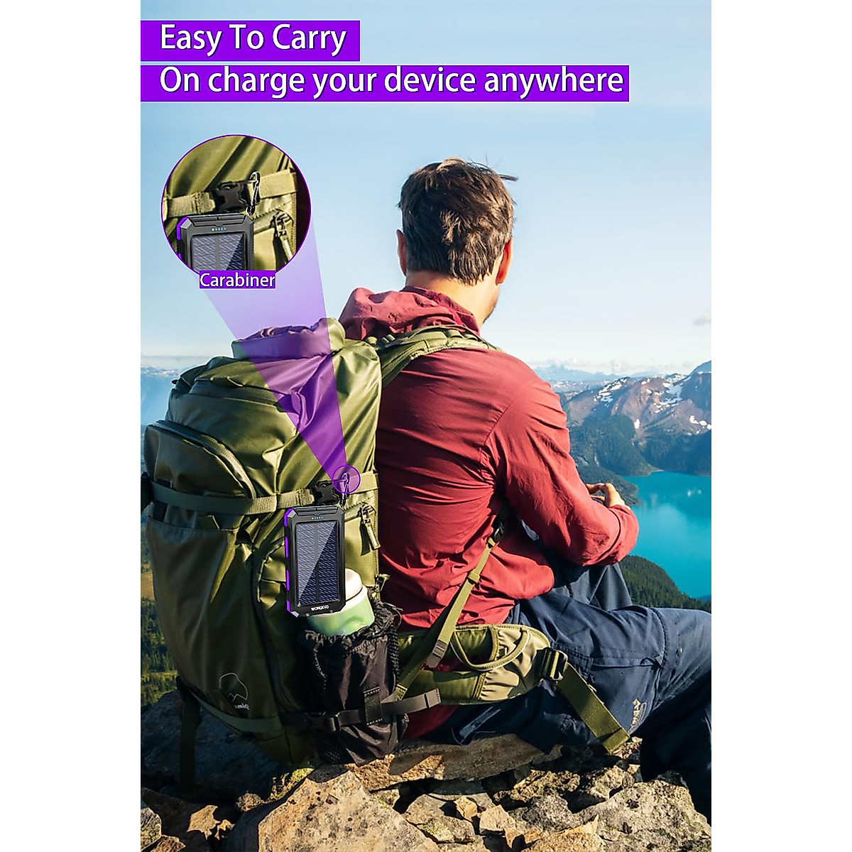 WONGKUO Solar Charger Power Bank - 𝟮𝟬𝟮𝟰 𝙐𝙥𝙜𝙧𝙖𝙙𝙚 36,800mAh Portable Solar Phone Charger, QC3.0 Fast Charger with LED Flashlight, IP65 Waterproof Power Bank Perfect for Outdoor Camping Hiking