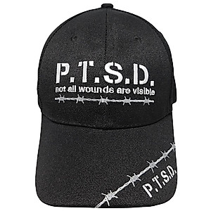 P.T.S.D. Not All Wounds are Visible Black Barb Barbed Wire Acrylic Adjustable Embroidered Cap Hat