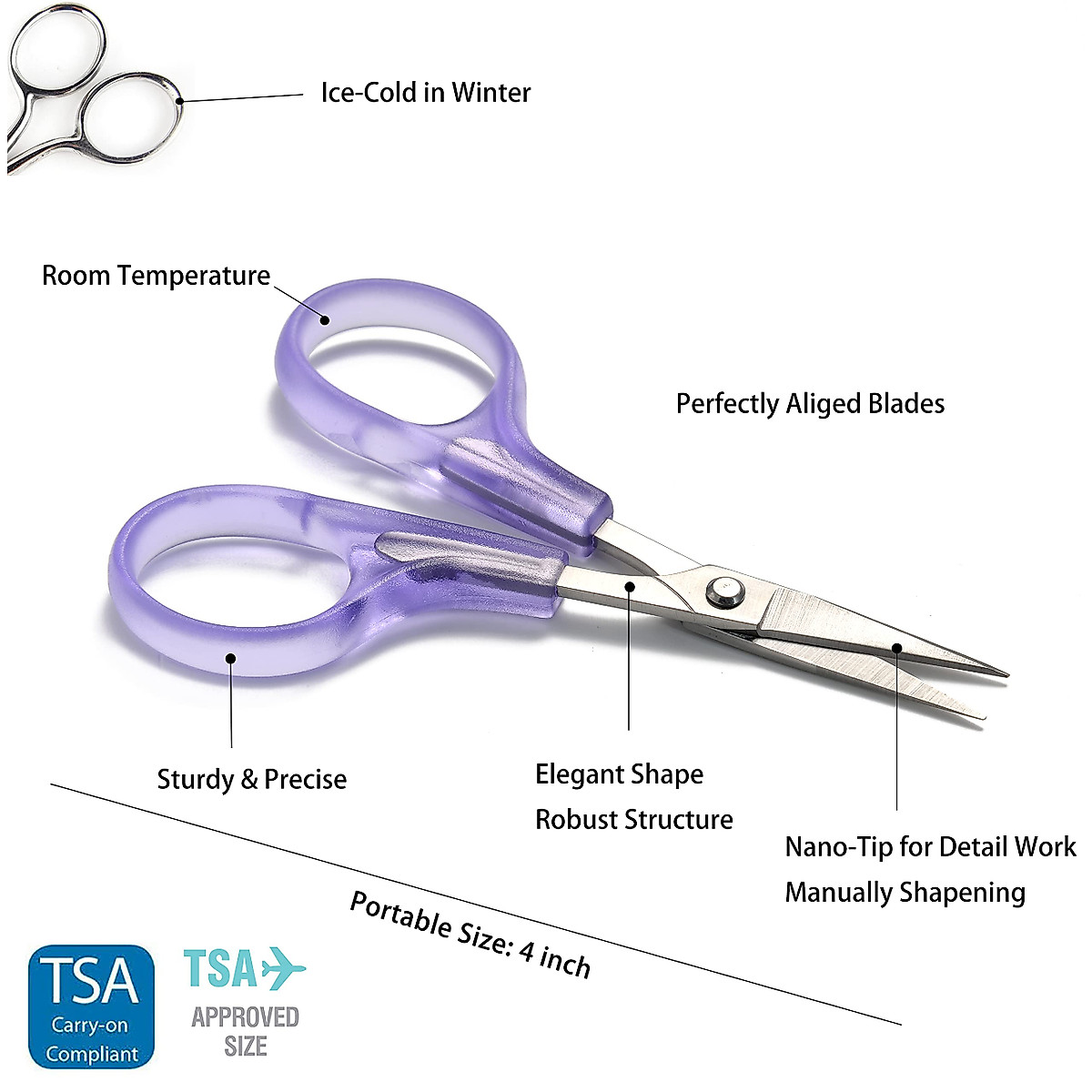 PAFASON 4'' Stainless Steel Detail Craft Scissors Set with Straight, Round, High Precision, Sharp Tips and Safety Cover Great for Art Work Scrapbooking, Paper Cutting, Sewing, Crafting, Quilting