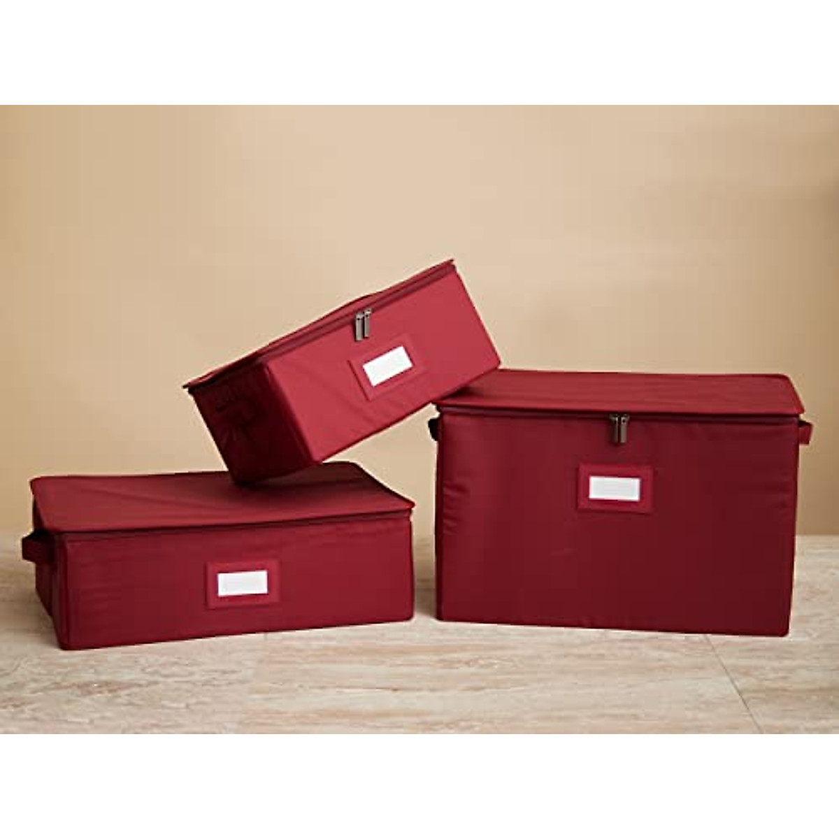 Platter Serveware Storage Box - Durable Polyester, Dual Zippers, Carrying Handles, ID Window, Kitchen Storage-Scarlett Red