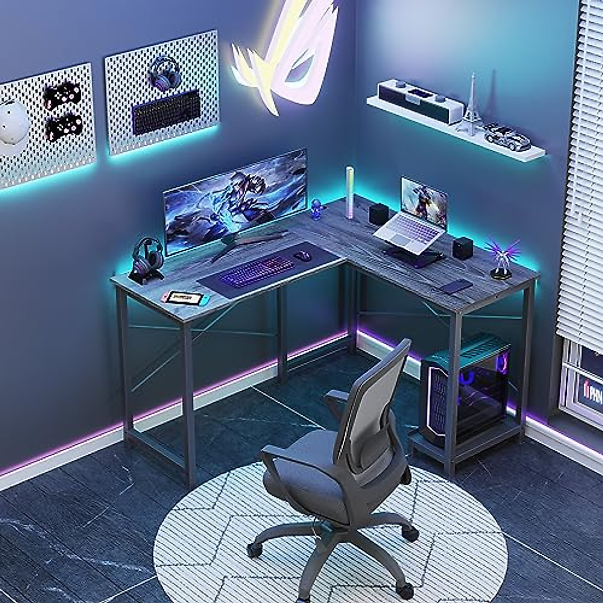 L Shaped Desk,Computer Corner Desk,PC Gaming Desk Table with Side Storage Bag, Sturdy Desk for Home Office Writing Workstation