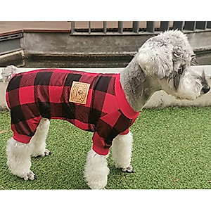 XPUDAC 4 Pack Dog Pajamas for Small Dogs Cats Plaid Dog Clothes Puppy Onesies Dog Christmas Pajamas Puppy Jumpsuits Pet Pjs Shirt Apparel (X-Large, Red Green Khaki Grey (Thin))
