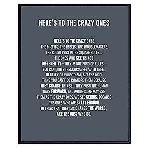 Heres to the Crazy Ones Entrepreneurial Motivational Quote -8x10 Art Print, Home Decor - Inspirational Wall Art Poster - Unique Room Decorations for Office, Den - Gift for Entrepreneur, Boss