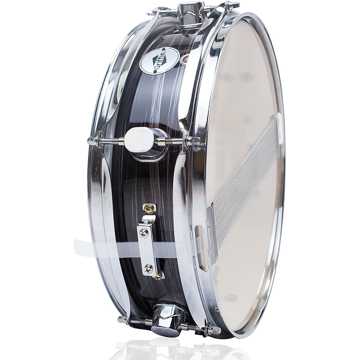 Piccolo Snare Drum 13" x 3.5" by GRIFFIN | 100% Poplar Wood Shell with Zebra Wood Finish & Coated Drum Head | Professional Marching Drummers Percussion Instrument with Bright Tone & Brilliant Attack