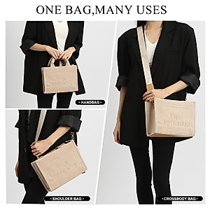 JQAliMOVV The Tote Bags for Women, Trendy Leather Tote Bags Small Top-Handle Crossbody Tote Bag Handbag for Travel Work (Khaki)