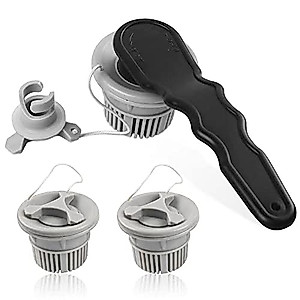 Double Seal 6-Groove Air Valve, 3PCs Universal Kayak Boat Air Valve with Black Wrench for Inflatable Boat Raft Dinghy Kayak Canoe Rafts (Grey Air Valve)