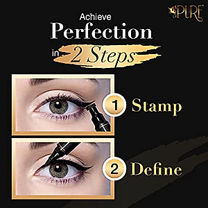 LA PURE Waterproof Liquid Eyeliner Stamp Winged Eyeliner Tool 2x Cat Eye Winged Eyeliner Stamp & Fine Tipped Pen Eyeliner Stencil Smudge Proof Black Eye Liner Tiktok Trend Items Wing Stamp Black 10mm