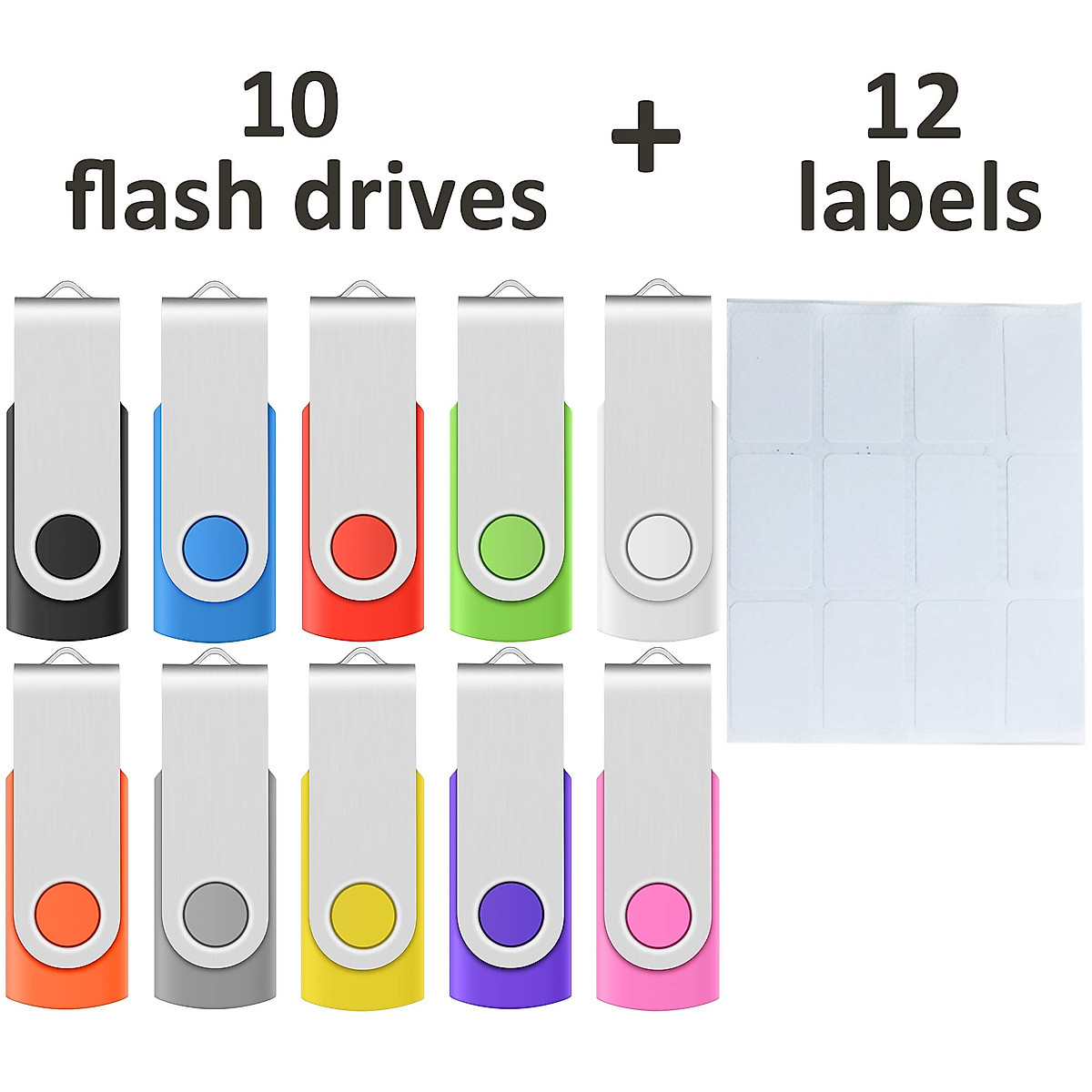 Professional 10-Pack of Enfain 16GB Multicolor USB Flash Drives - Swivel Memory Sticks for Efficient Data Storage and Sharing