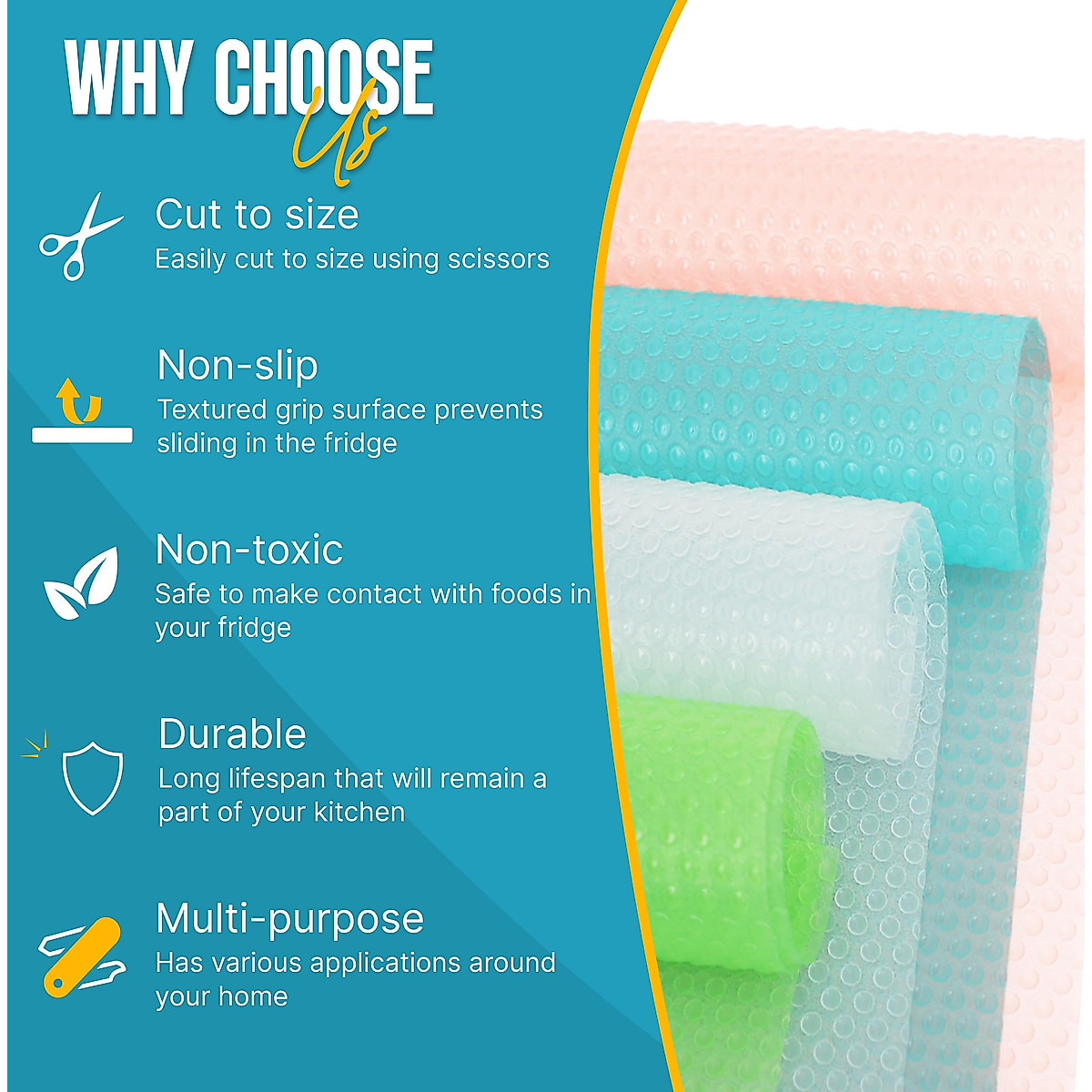 Refrigerator Liners for Shelves (8 Pack) by Linda’s Essentials | Easy to Clean Fridge Liner with Spill Protection Refrigerator Shelf Liners & Drawer Liner | Nonslip BPA-Free Refrigerator Mats (Clear)