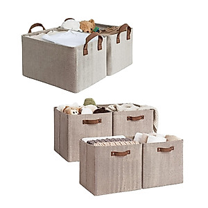 StorageWorks Storage Baskets for Shelves and Fabric Storage Box with PU Handles