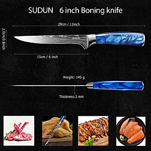 SUDUN Boning Knife 6 Inch, Versatile Deboning Knife，German High Carbon Stainless Steel Kitchen Knives for Meat Fish Poultry Chicken, Ergonomic Resin Handle with Gift Box