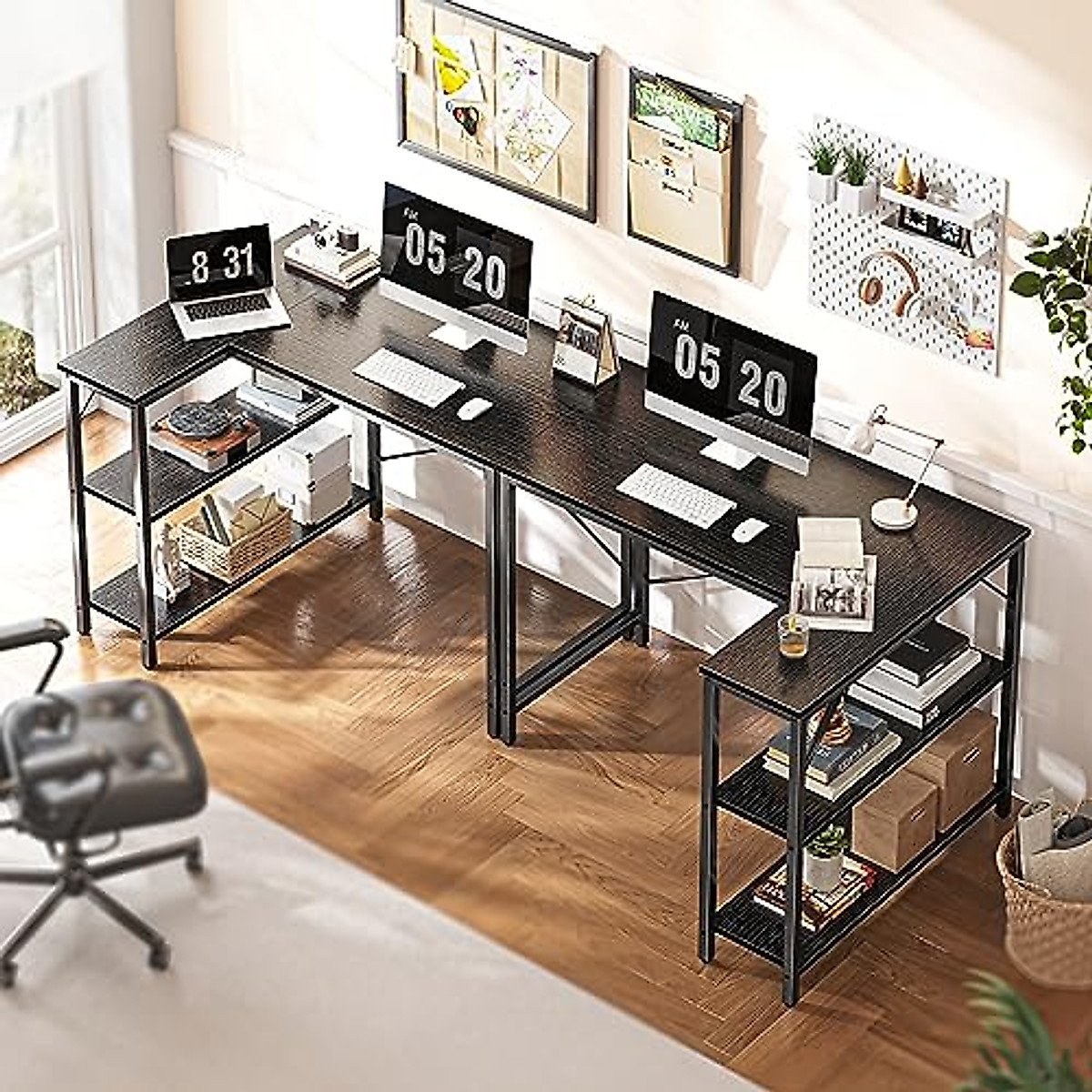 Huuger L Shaped Desk, 39 Inches Computer Desk with Reversible Storage Shelves, Gaming Desk, Corner Desk Home Office Desks, Writing Desk Study Desk with Metal Frame, Black