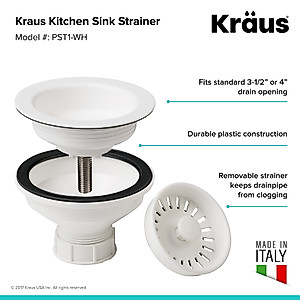 Kraus Kitchen Sink Strainer for 3.5-Inch Drain Openings in White, PST1-WH