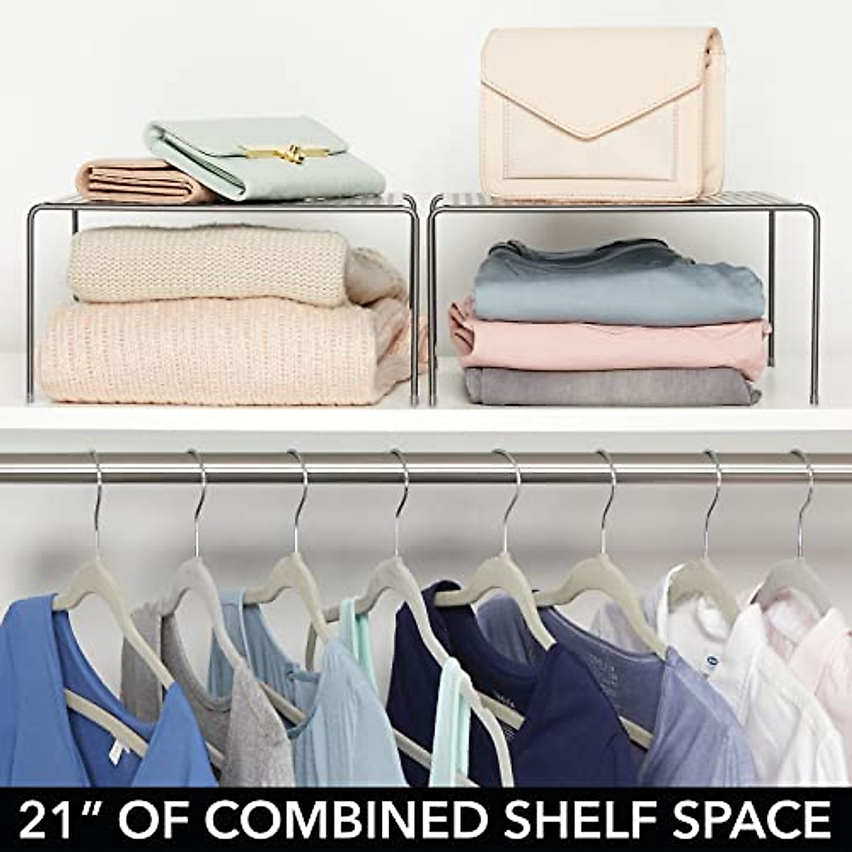 mDesign Modern Metal Square Closet, Cabinet, Countertop Organizer Storage Shelf for Bedrooms, Bathrooms, Entryways and Hallways - Durable Steel, Non-Skid Feet - 4 Pack - Graphite Gray