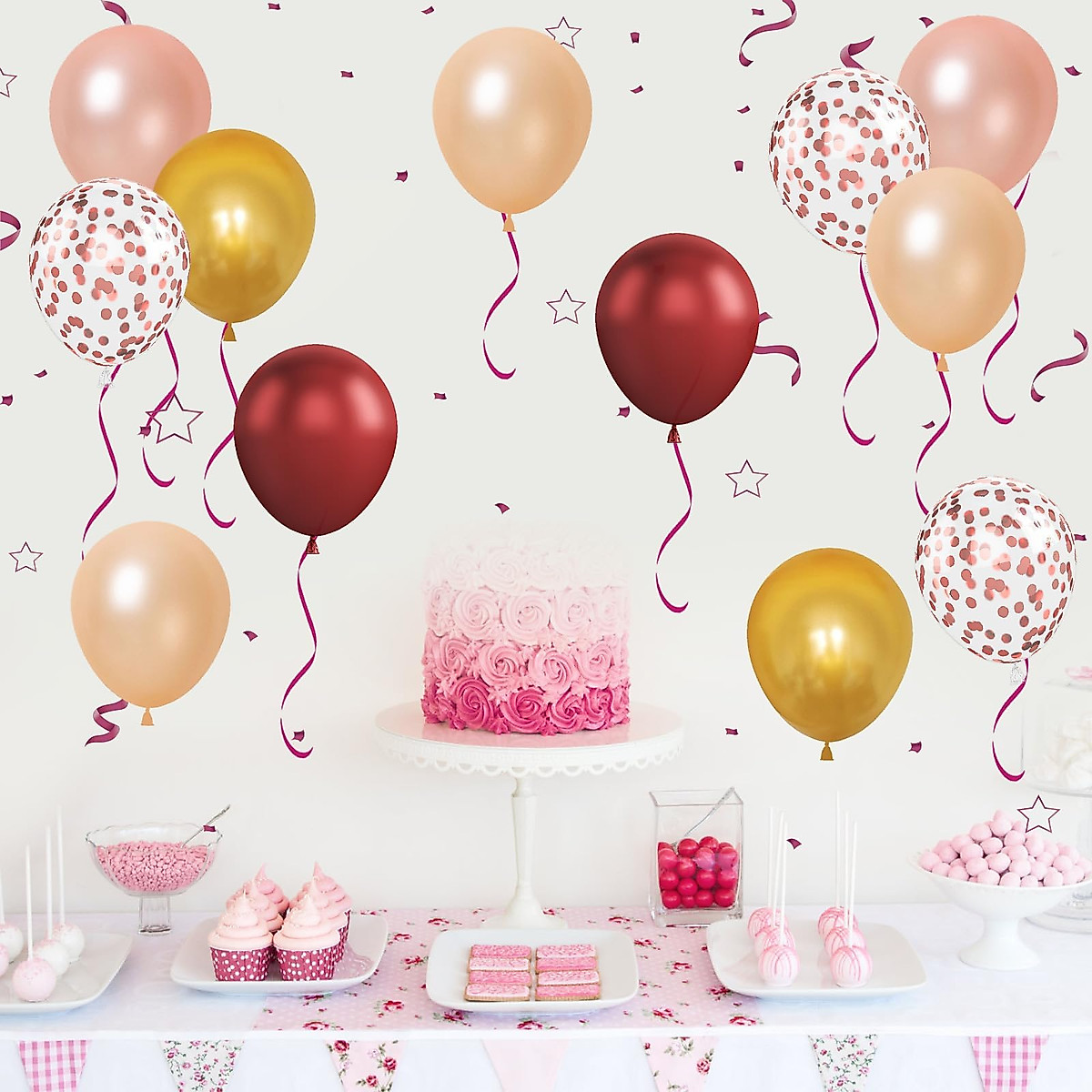 Burgundy Balloons, 12 Inch 50Pcs Burgundy Red Latex Balloon Rose Gold Champagne Gold Confetti Rose Gold Helium Balloons for Girls Women Bridal Birthday Baby Shower Party Decorations