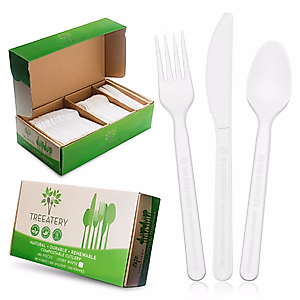 Treeatery - Compostable Cutlery Set, Plant-Based Compostable Utensils Disposable, Dishwasher-Safe Compostable Silverware, 380-Piece Disposable Cutlery, Plant a Tree with Every Box, Ivory White