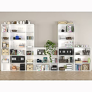 GHQME Bookshelf Floor Standing 6-Tier Open Bookcase, Display Storage Shelves, Floor Standing Unit for Home Office, Living Room, Bed Room (White)