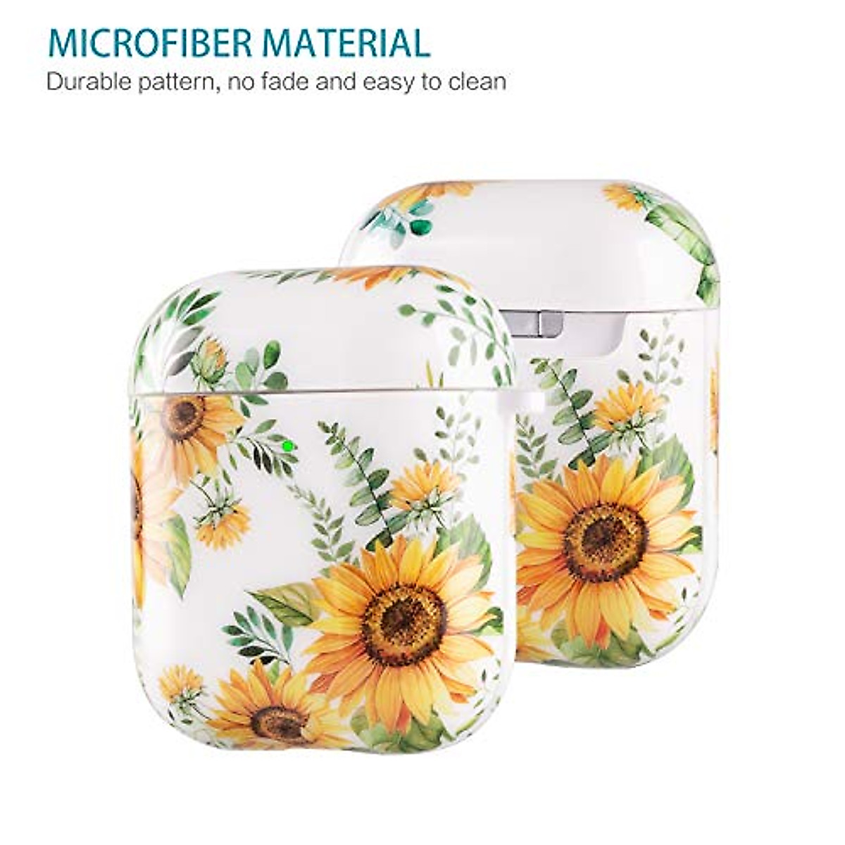 Sunflower Airpod Case, Shockproof Hard Case Cover with Keychain for Apple Airpod Case 2nd 1st Generation, Case for Airpod Boys Girls, Front LED Visible, Support to Wireless Charging