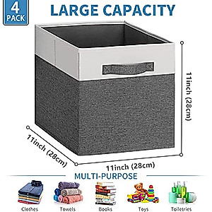 GhvyenntteS Fabric Storage Cubes 11” x 11” x 11” Fabric Storage Bins with Reinforced Handles, Foldable Cube Storage Basket for Organizing Shelf Closet Home Office (Grey, Set of 4)