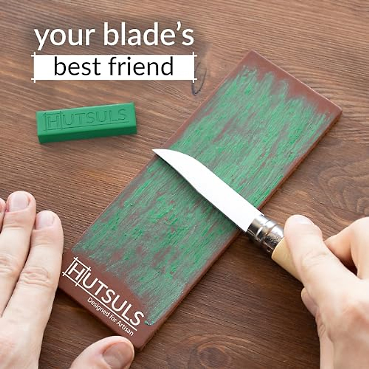 Hutsuls Brown Leather Strop with Compound - Get Razor-Sharp Edges with Stropping Kit, Green Honing Compound & Vegetable Tanned Two Sided Knife Sharpener Step-by-Step Guide Included