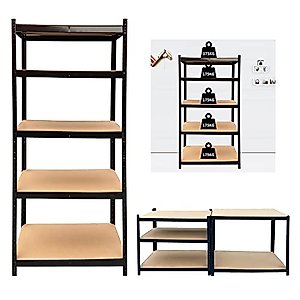 ANSIMIDA 5-Tier Metal Shelving Unit Adjustable Garage Storage Shelves Utility Rack Heavy Duty Shelves Organization Multipurpose Shelf Warehouse Basement Kitchen Living Room 28" L×12" W ×59" H, Black