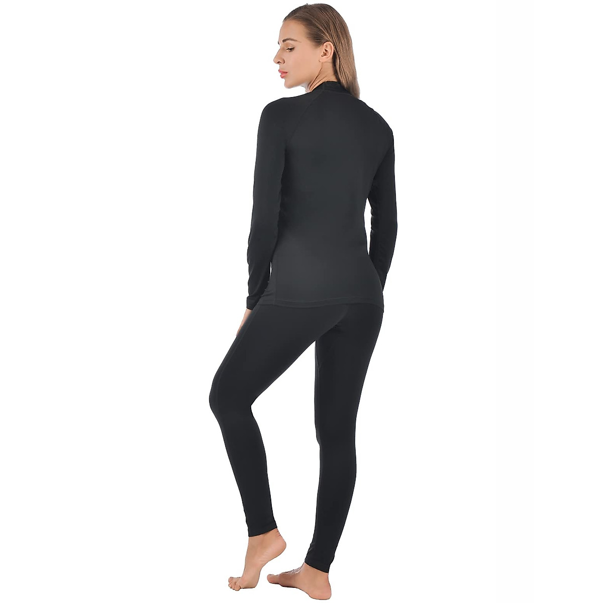 qualidyne Women’s Thermal Underwear Ultra-Soft Base Layer Long Johns Set Winter Sports Top and Bottom Suits Black