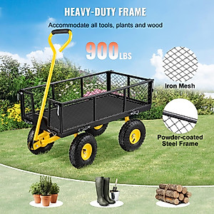 VEVOR Heavy Duty Steel Garden Cart, 900 LBS Garden Wagon Carts Outdoor Yard Utility Wagon with Steel Mesh Removable Sides and 10" Wheels