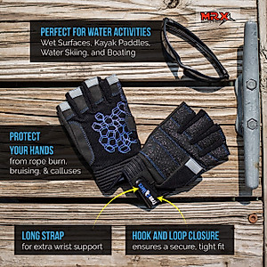 MRX BOXING & FITNESS SAILING GLOVES STICKY Palm Gripy Glove Yachting Kayak Dinghy Fishing Short Finger Multi Colors (Black/Blue, L)