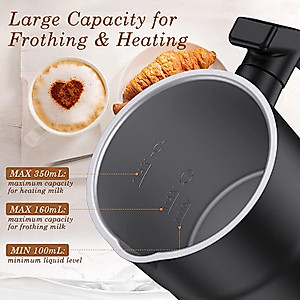 Milk Frother Electric, Coffee Frother, Warm and Cold Milk Foamer, 4 IN 1 Automatic Milk Warmer Stainless Steel with Touch Screen, for Coffee, Latte, Hot Chocolate,Cappuccinos and Macchiato,Black