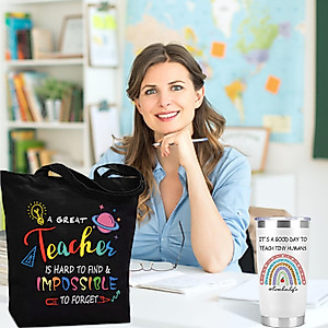 Teacher Appreciation Gifts with Tumbler and Tote Bag, Daycare Teacher Gifts for Birthday with Travel Beach Bag and Cup