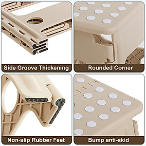 VECELO Folding Step Stool 13 Inch, Non-Slip Surface Portabl Foldable 1 Step Stool with Carry Handle, Heavy Duty to Support Kids/Toddler/Adults for Living Room Kitchen, Bathroom, Khaki