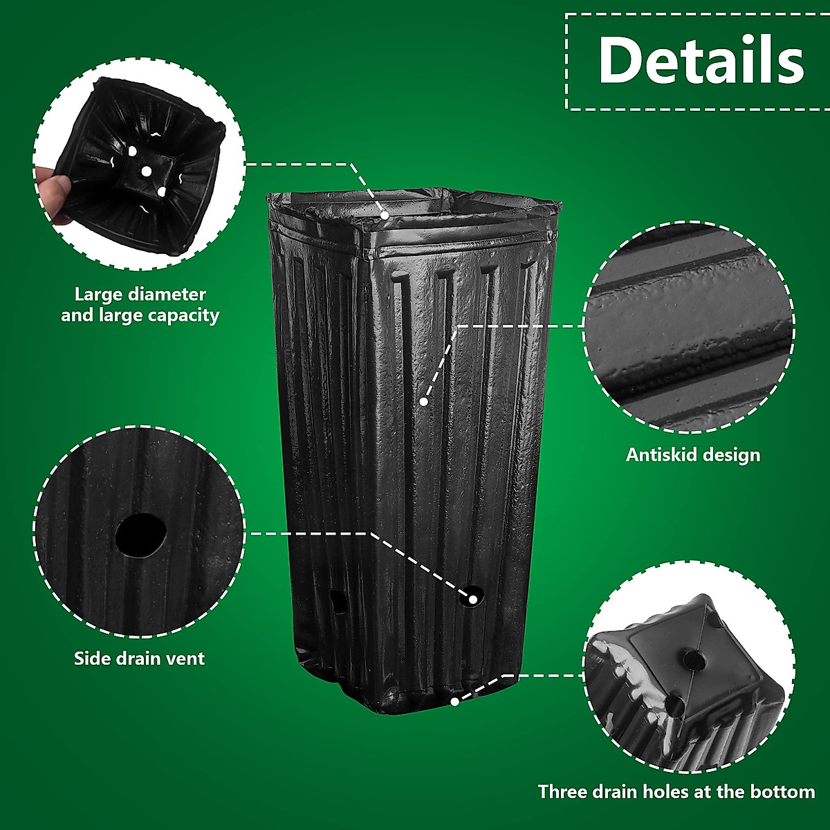 RunNico 50pcs Plastic Deep Plant Nursery Pots, 9.44”Tall Tree Pots,Black Deep Seedling Container Pots with Drainage Holes for Indoor Outdoor Gardening (3.93" Wx9.44 H)