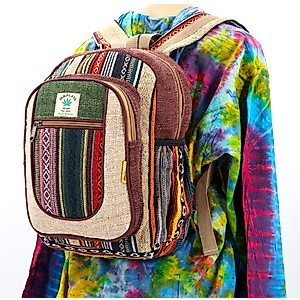 Unique design Himalaya Hemp Hippie Backpack Festival Backpack Hiking Backpack FAIR TRADE Handmade with Love. (BROWN)