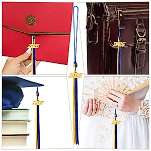 2025 Graduation Tassel 1PC,Graduation Cap Tassels Charm for 2025 Grads,2025 Tassel with 2025 Year Gold Date Charms for Graduate Parties Ceremonies Souvenir,Graduation Hat Decoration 9'' Blue Gold