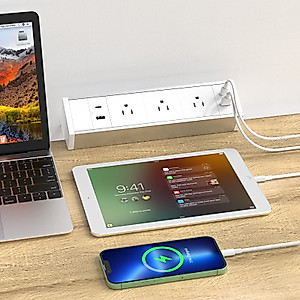 Desk Clamp Power Strip, 1875W Desktop Power Strip for Desk Edge Mount, 2 USB A, 2 USB C Ports, 3 AC Outlets Widely Spaced Desk Outlet Station, Fast Charging Ports, Table Desk Outlet for Home, Office.
