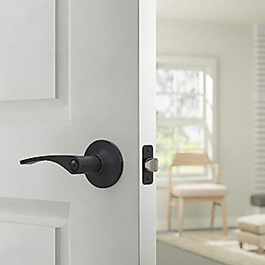 Amazon Basics Victorial Door Lever With Lock, Privacy, Matte Black