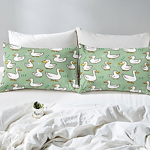 Erosebridal Kawaii White Goose Duvet Cover for Kids Boys Girls,Cartoon Bedding Set,Farm Animal Comforter Cover King Size,Country Duck Bed Sets with 2 Pillowcases Bedroom Decor