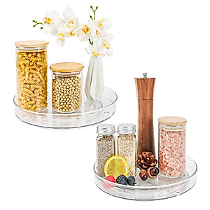 SjYsXm 2 Pack 10.63 inch Lazy Susan Organizer, Clear Lazy Susan Organizer Set for Cabinet, Rotating Lazy Susan Turntable Organizer Spice Rack Organizer for Kitchen Fridge Pantry Countertop Bathroom