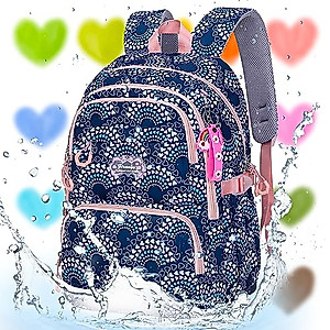 Dorlubel Girls Princess Backpack Elementary School, Heart Shape Print Backpack for girls Cute Kids Kindergarten Preschool Bookbag With Lunch Bag and Pencil Case (Dark Blue Heart Shape)