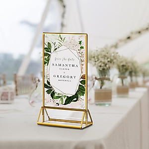 6 Pack Acrylic Wedding Table Numbers Holder, Gold Frames Sign Holders 5x7, Vertical Display Stand for Table Menu Holders, Double Sided Photo Picture Frame for Party Wedding Table Decorations