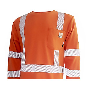 BOCOMAL FR Tee Shirts High Visibility/Hi Vis Flame Resistant/Fire Retardant Shirt 7oz Orange Men's Safety Shirts